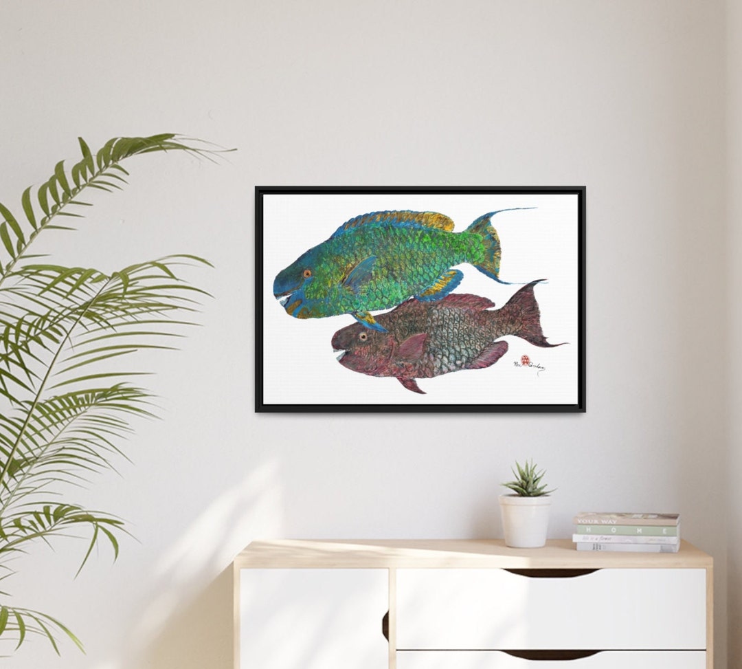 Whiptail Uhu redlip Parrot Fish Gyotaku Fish Rubbing Matte Canvas ...