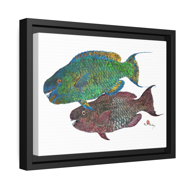 Whiptail Uhu redlip Parrot Fish Gyotaku Fish Rubbing Matte Canvas ...