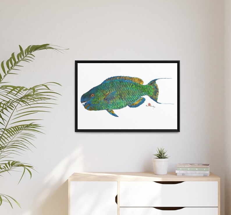 Male Whiptail Uhu redlip Parrot Fish Gyotaku Fish Rubbing Matte Canvas ...