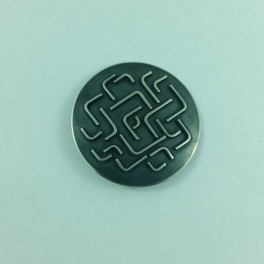 Labyrinth Circle Pin Vintage 70's Large Silver Hand-crafted Labyrinth ...