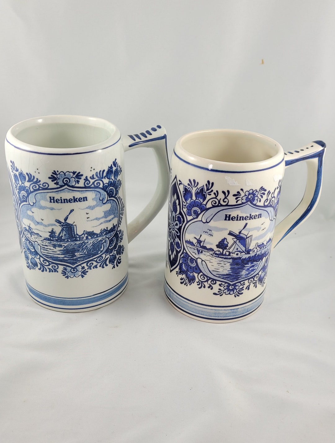 Delft Beer Steins A Pair of Vintage Delft Blue Hand-painted Porcelain ...