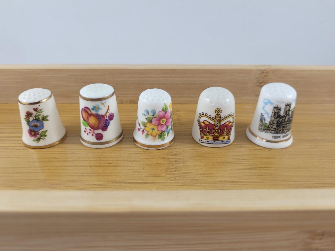 British Thimbles A Collection of 5 Vintage English Thimbles Sold ...