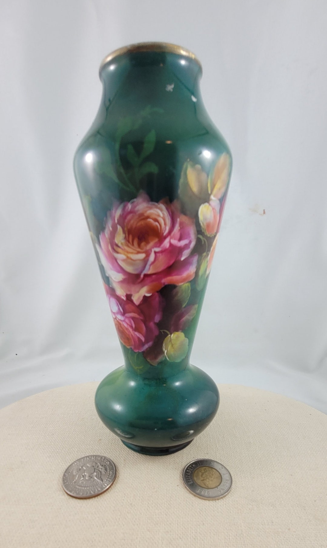 Antique German Hand Painted Peonies Vase by Royal Bonn Franz Mehlen ...