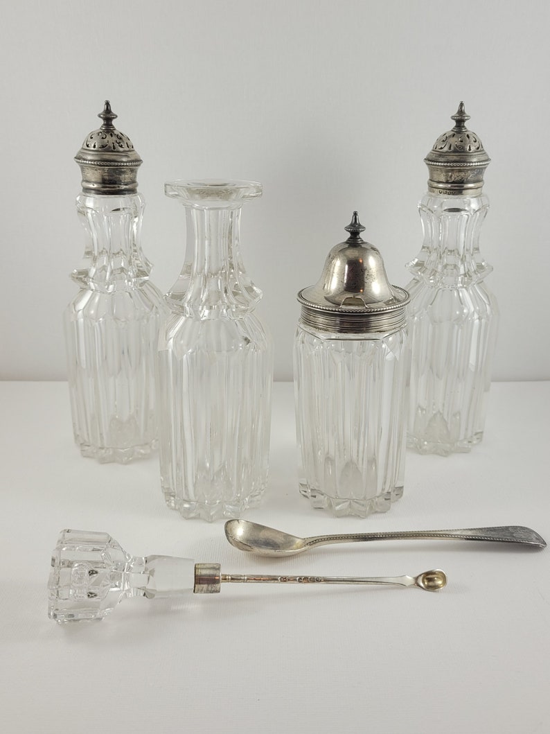 Sterling Cruet Set Antique Sterling Silver and Cut Crystal 7 - Etsy