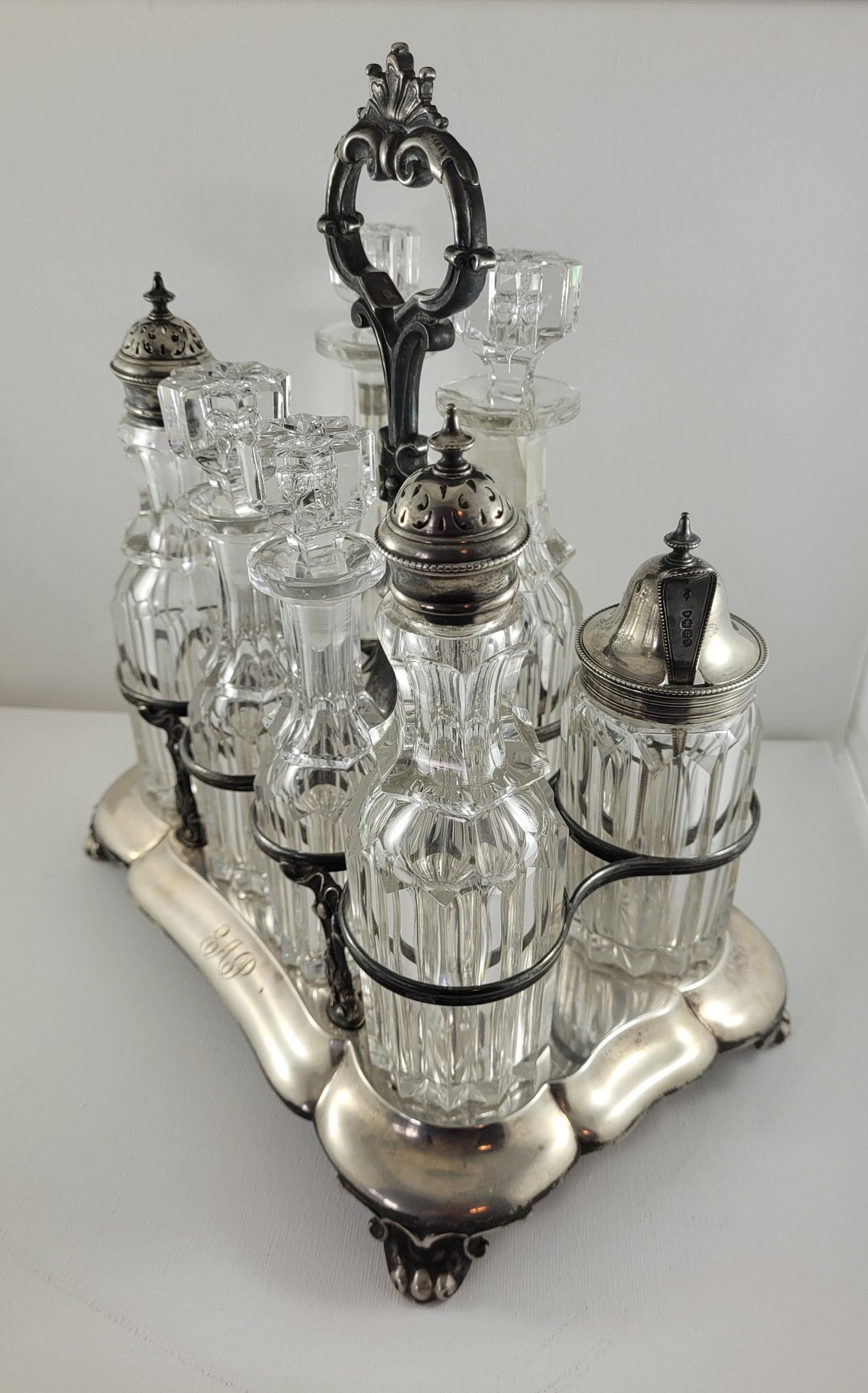 Sterling Cruet Set Antique Sterling Silver and Cut Crystal 7 - Etsy