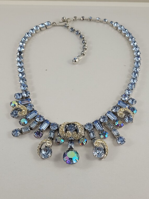 Mid Century Signed Weiss Multi Blue Rhinestone and Bl… - Gem