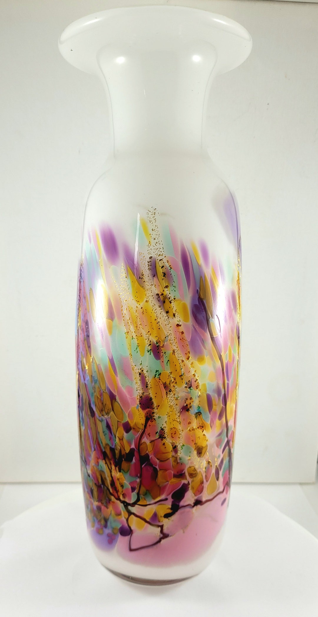 Vintage Robert Held Art Glass Vase Pastel Colours and Gold on Milk ...