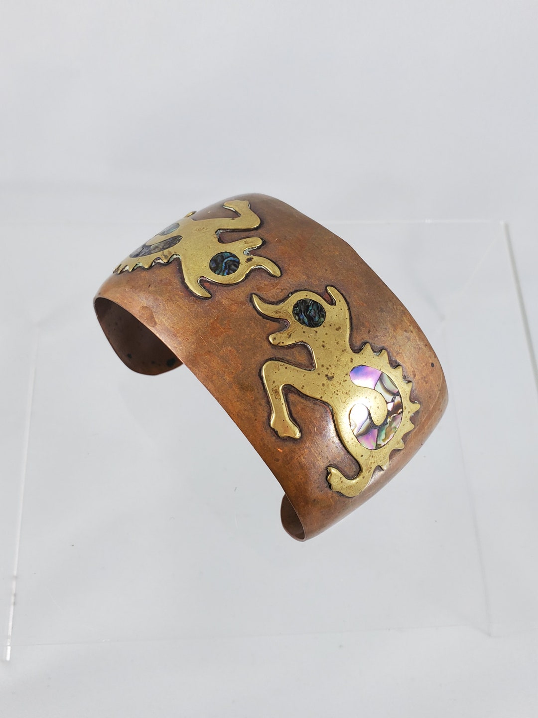 Copper Abalone Cuff Mid Century Hand-made Mexican Copper and Brass Cuff ...