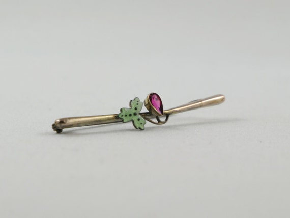 Deco Ruby Pin 1920's Vintage Art Deco 9 Kt Gold Ruby… - Gem