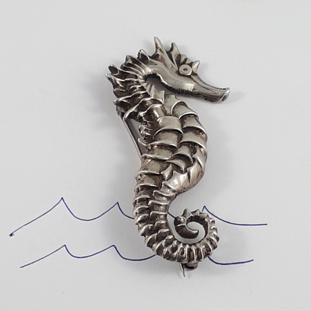 Vintage Silver Seahorse Large Sterling Silver Textured Seahorse Brooch ...