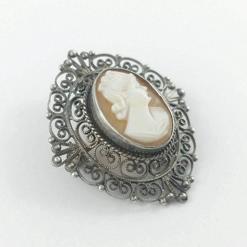 Vintage Silver Cameo 1940's Brooch Italian 800 Silver - Etsy