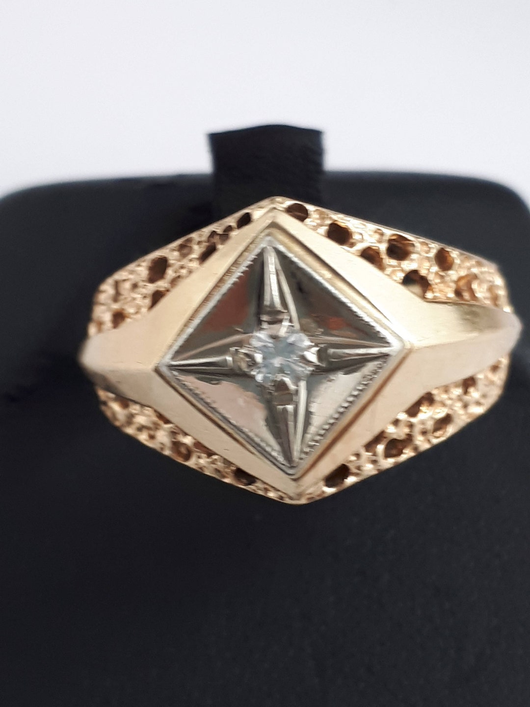 14kt Diamond Ring Chunky Gold Ring Vintage 70's Men's 14 Karat Gold ...