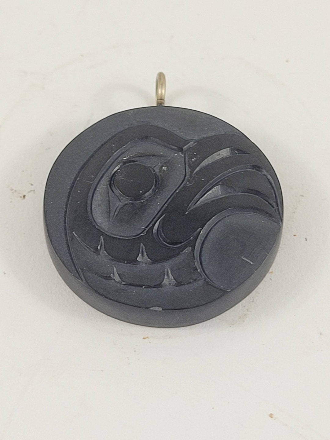 Vintage Northwest Coast Argillite Eagle Circle Pendant Carved by Hector ...