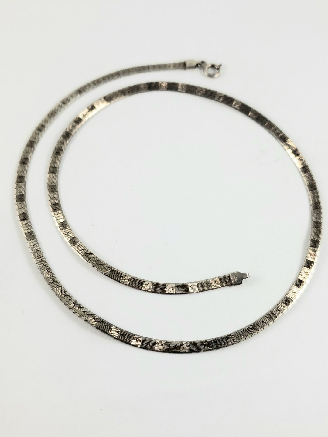 Sterling Textured Chain Vintage 80s Disco Sterling Silver Textured Flat ...