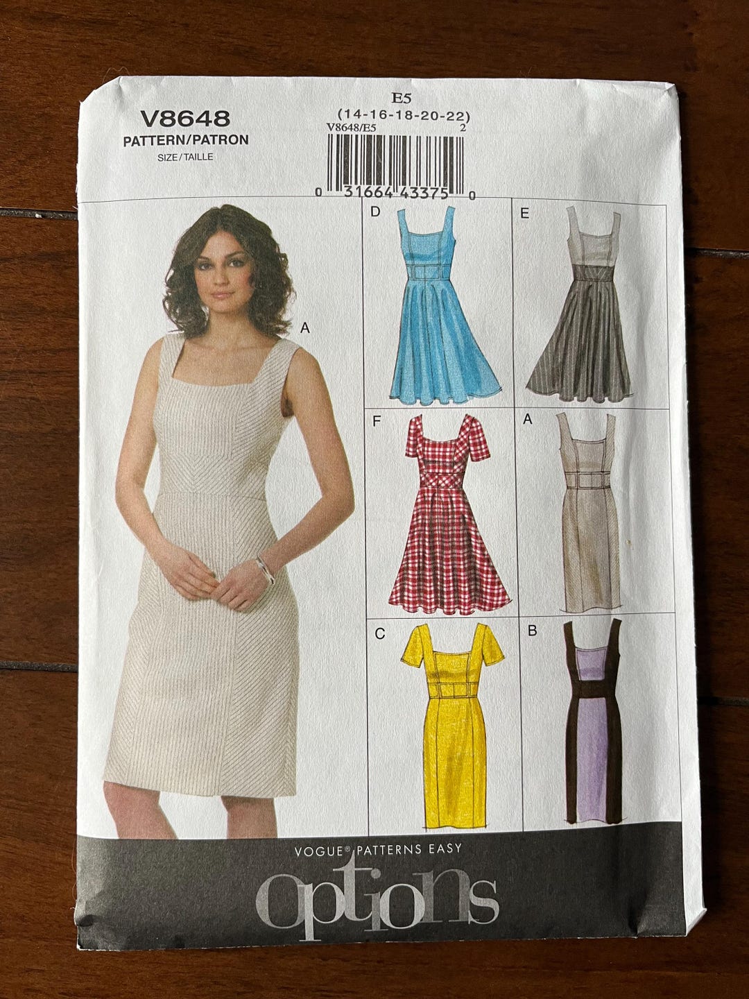 Vogue V8648 Dress Sewing Pattern, SUPER Easy, Size E5, US Sizes 14, 16 ...