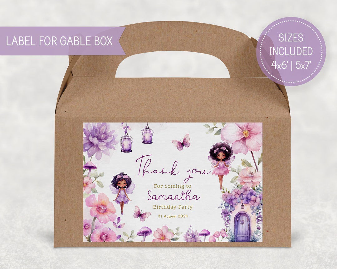 Editable Fairy Birthday Party Favor Box, Label for Gable Box, Fairytale ...