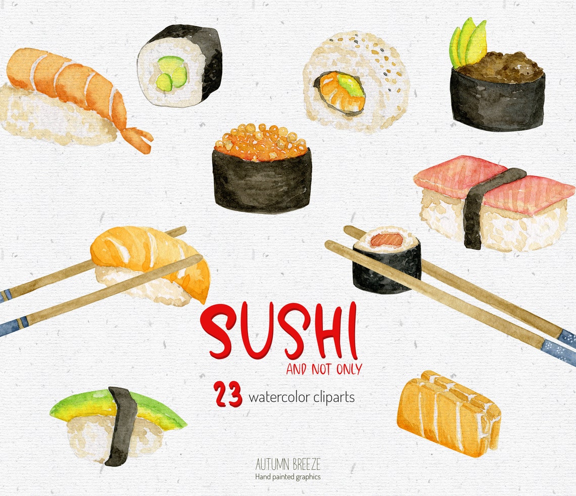 Sushi Clipart Japanese Food Clip Art Watercolor Clipart | Etsy