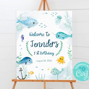 Welcome Sign, Birthday Party, Under the Sea, Printable Sign, TEMPLATE ...