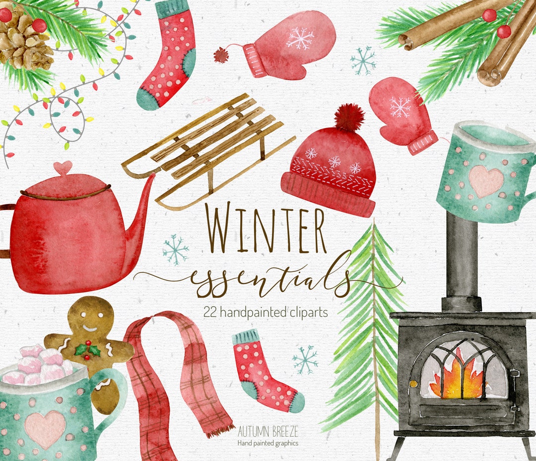 Winter Clipart, Watercolor Christmas Clipart, Holiday Clipart, Cozy ...