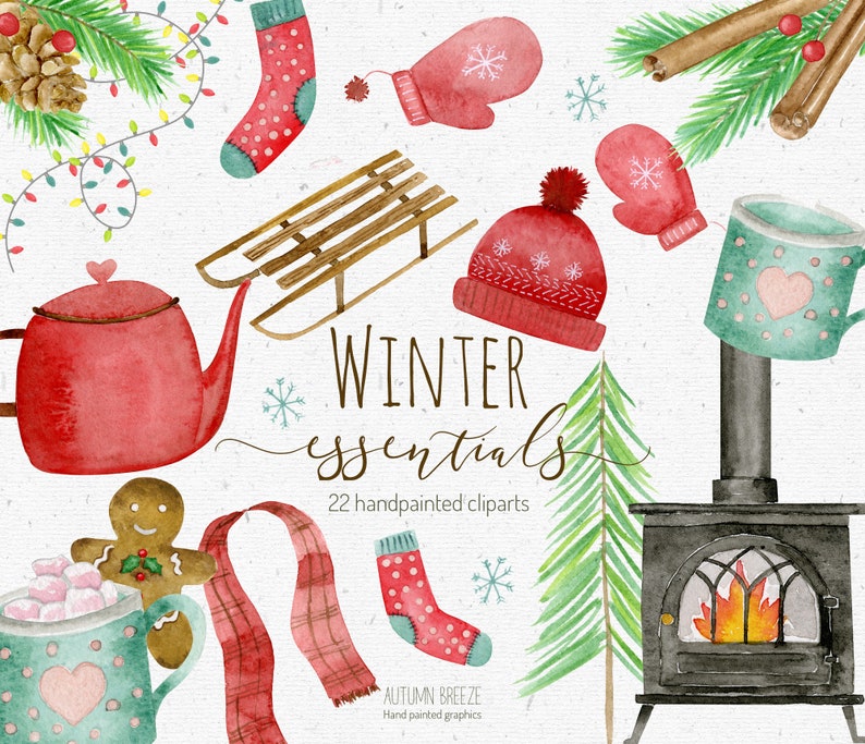 Winter Clipart, Watercolor Christmas Clipart, Holiday Clipart, Cozy ...