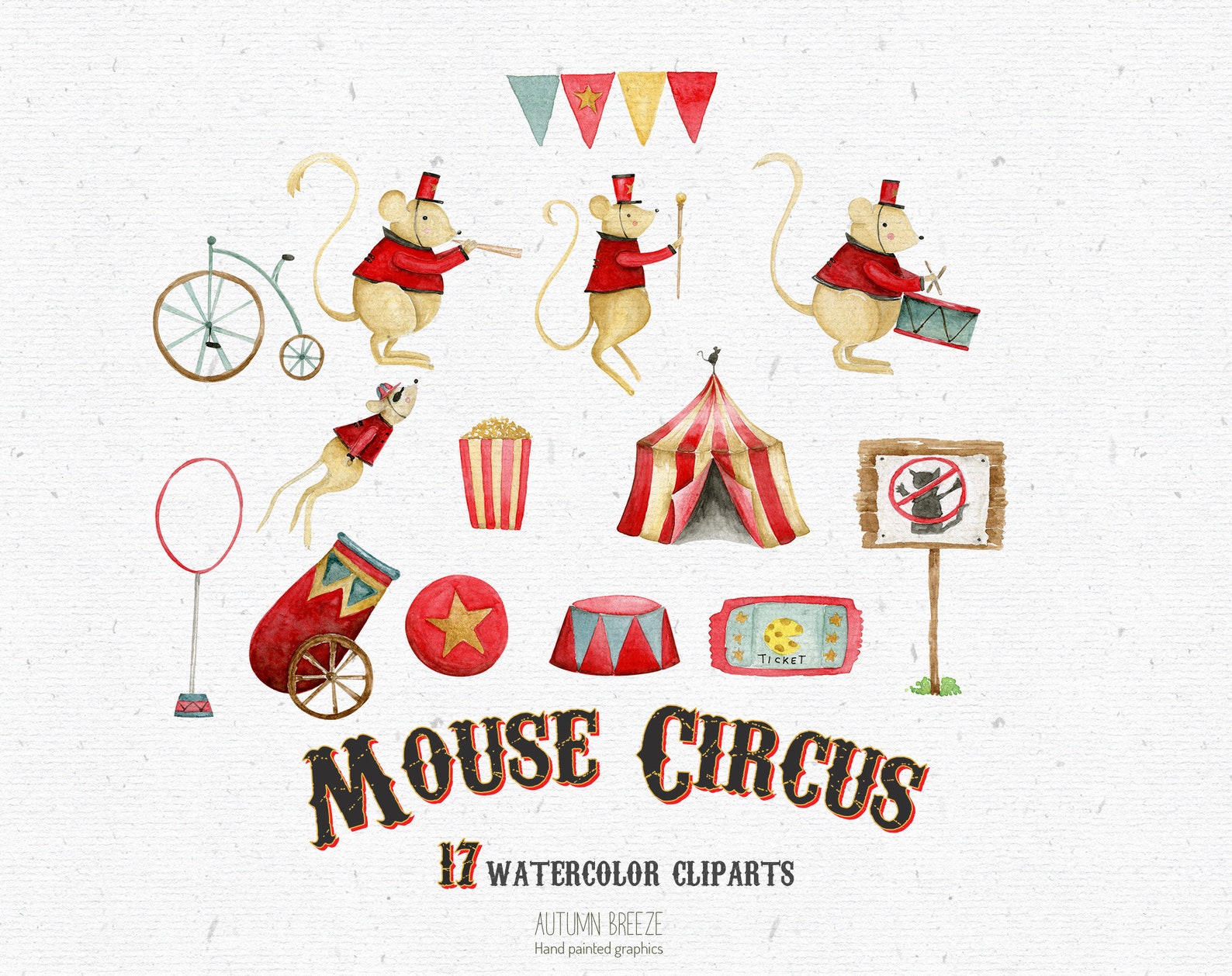 Watercolor Circus Mouse Clipart Carnival Clipart Watercolor | Etsy