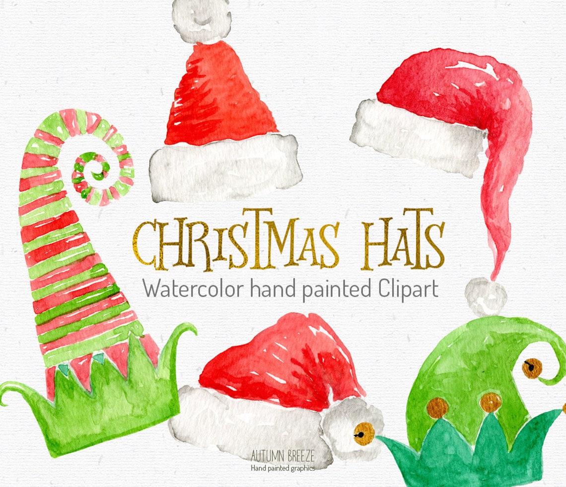 Christmas Hat Clipart, Watercolor Santa Hat, Holiday Clipart ...