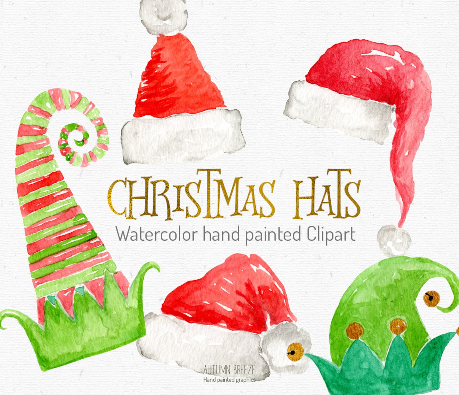 Christmas Hat Clipart, Watercolor Santa Hat, Holiday Clipart ...