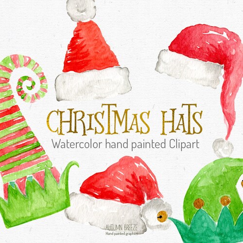 WATERCOLOR CLIPART Santa Hat Christmas Scrapbooking Png - Etsy