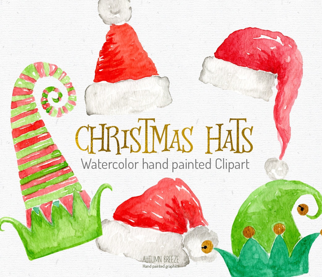 Christmas Hat Clipart, Watercolor Santa Hat, Holiday Clipart ...