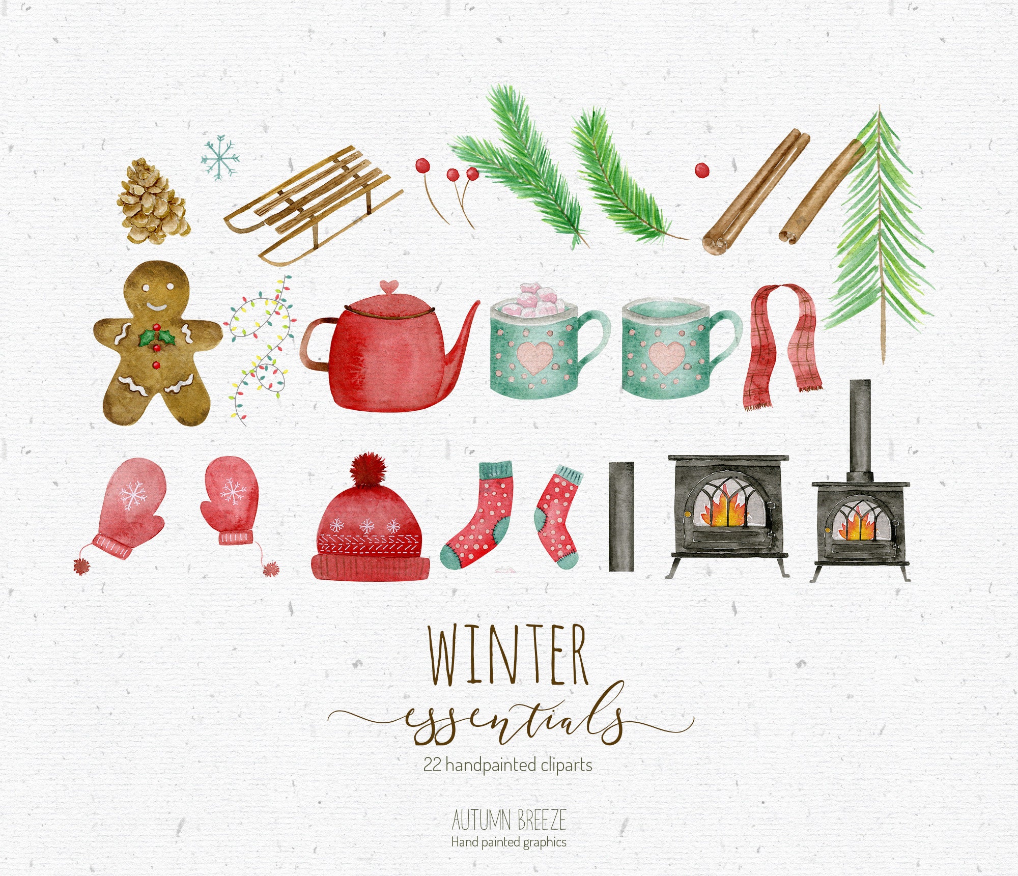 Winter Clipart, Watercolor Christmas Clipart, Holiday Clipart, Cozy ...