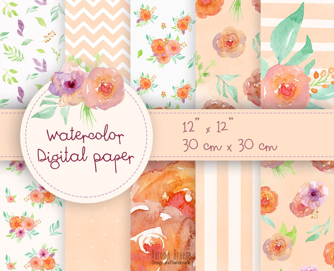 Watercolor Flowers, Digital Paper, Digital Scrapbooking Paper, Digital ...