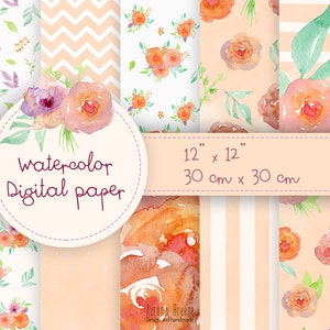 Watercolor Flowers, Digital Paper, Digital Scrapbooking Paper, Digital ...