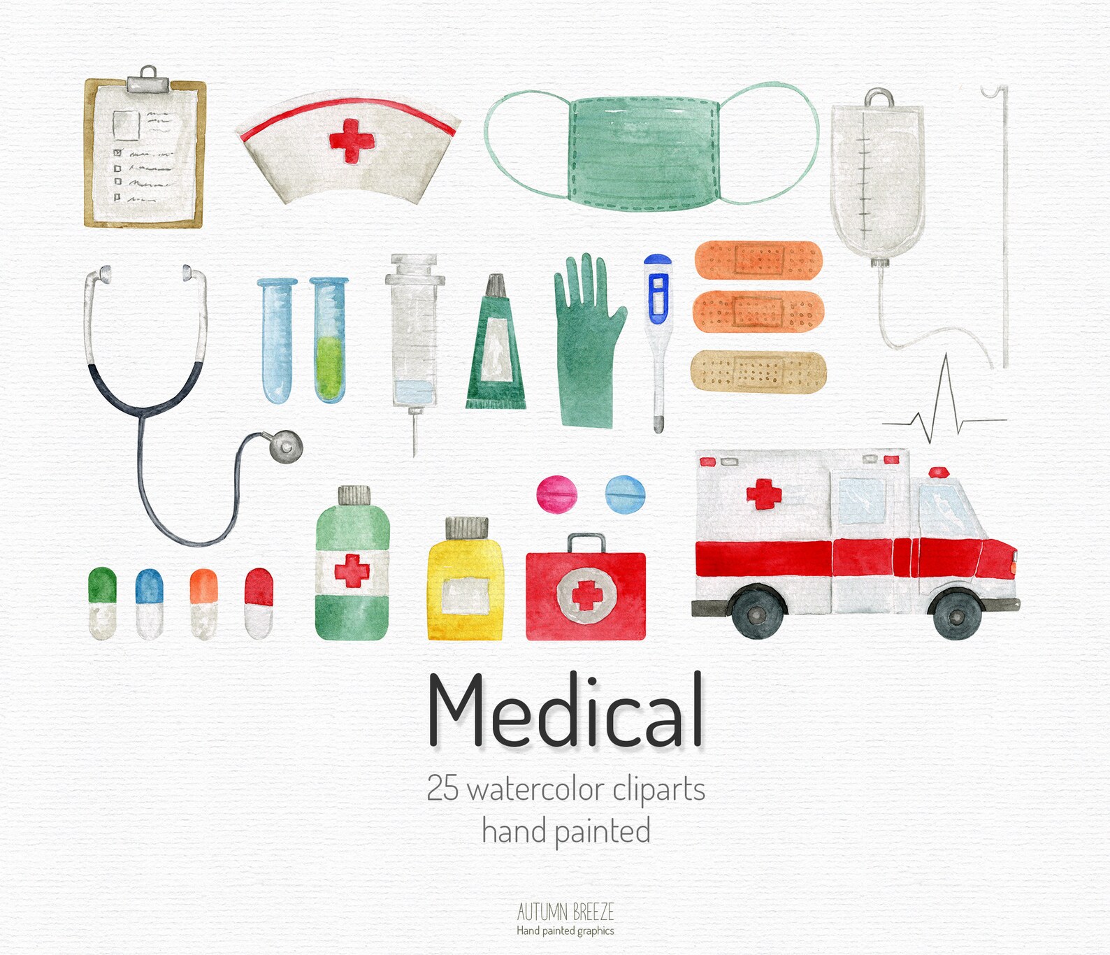 Medical Clipart, Watercolor Medical Clip Art, Healthcare Clipart ...