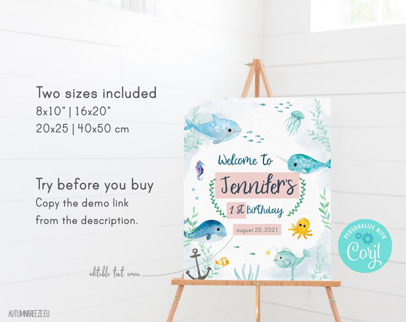 Welcome Sign Birthday Party Under the Sea Printable Sign | Etsy