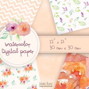 Watercolor Flowers, Digital Paper, Digital Scrapbooking Paper, Digital ...