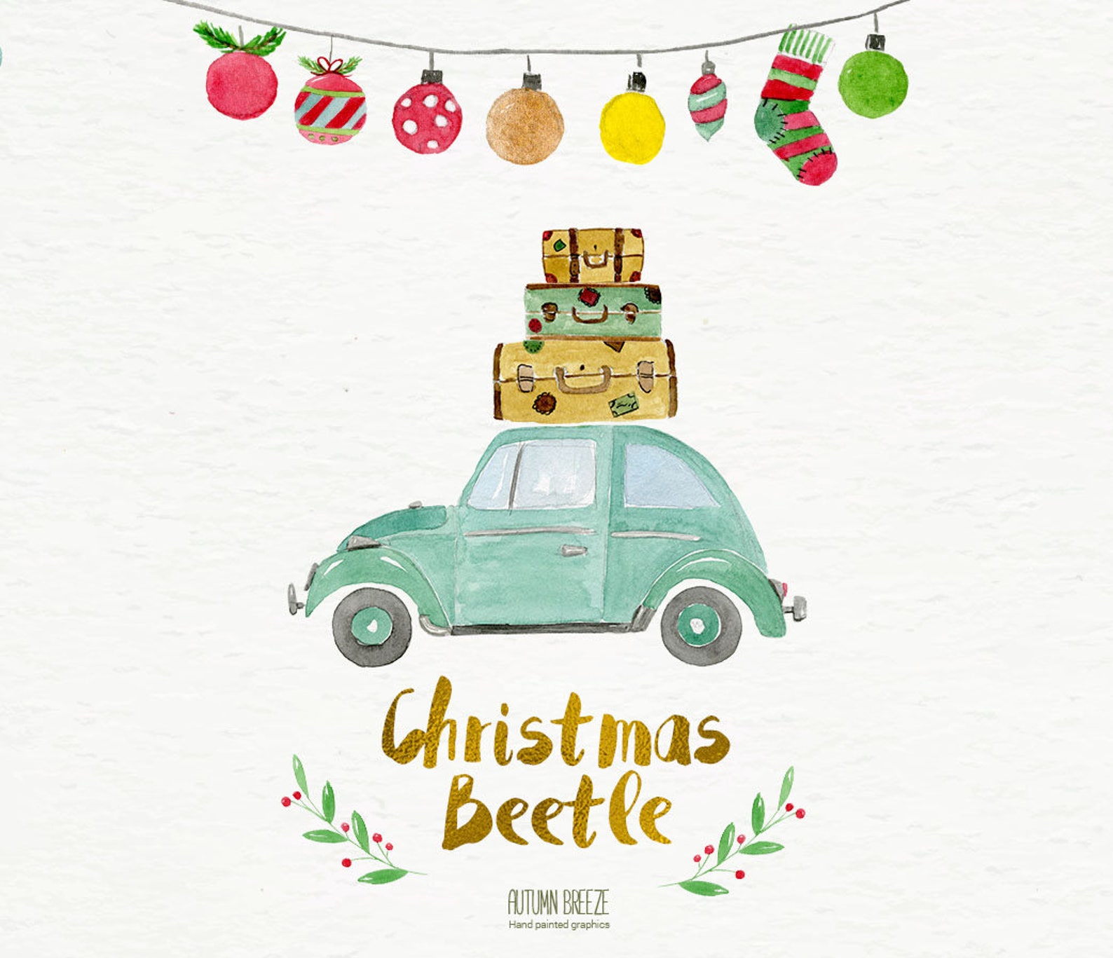 Watercolor Christmas Clipart Winter Clipart Christmas Car - Etsy