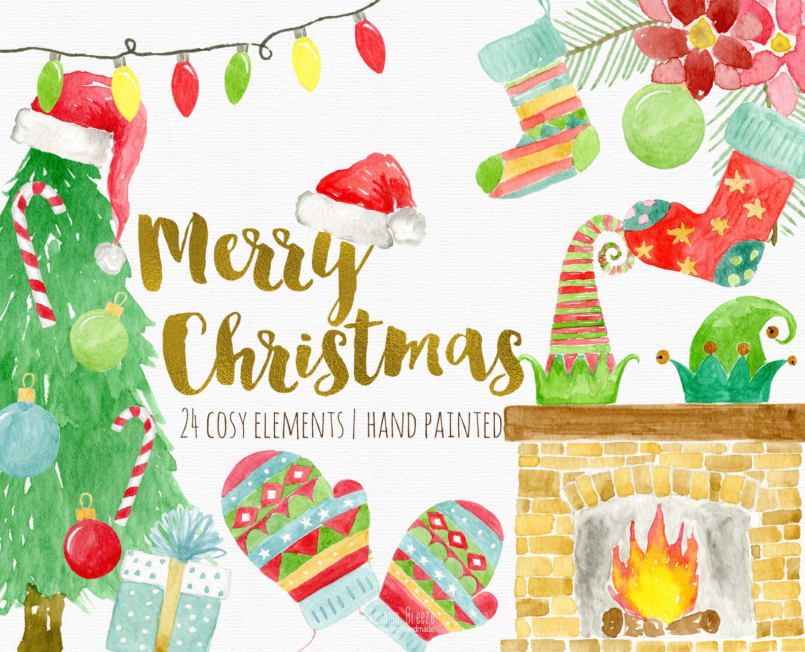 Watercolor Christmas Clipart, Christmas Clip Art, Holiday Clipart ...