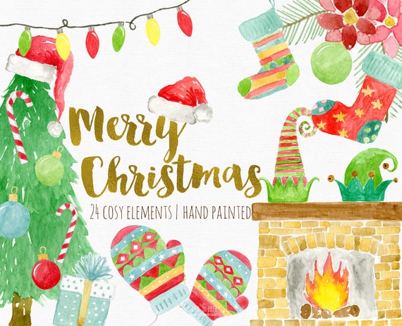 Watercolor Christmas Clipart Christmas Clip Art Holiday | Etsy