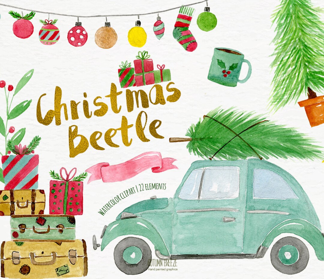 Watercolor Christmas Clipart, Winter Clipart, Christmas Car, Christmas ...
