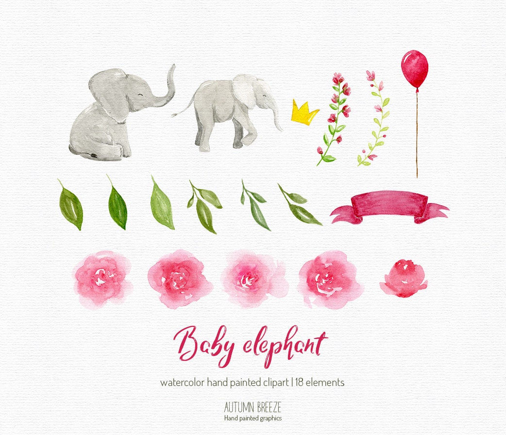 Watercolor baby elephant clipart watercolor clipart | Etsy