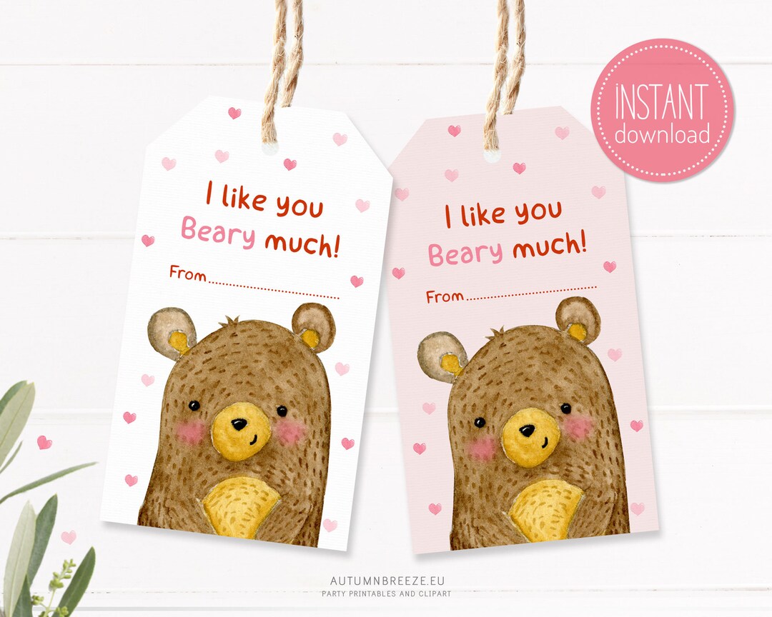 Valentines Gift Tags, Gift Tags for Valentine's Day, Cute Teddy Bear ...