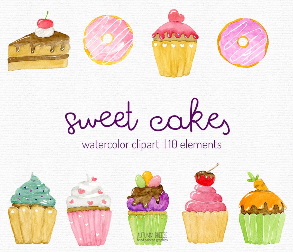 Watercolor Cupcake Clipart Watercolor Clipart Food Clipart - Etsy