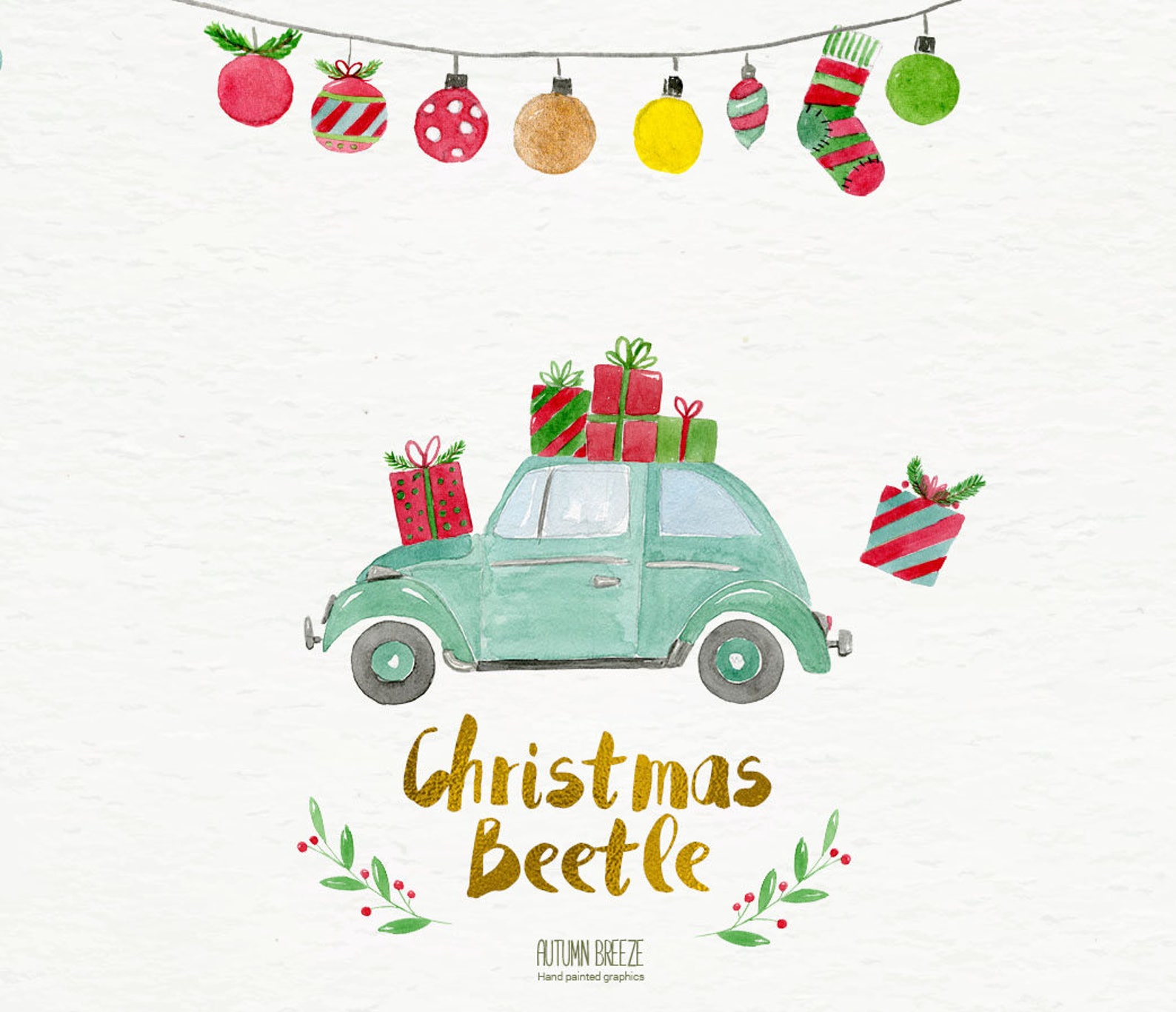 Watercolor Christmas Clipart Winter Clipart Christmas Car - Etsy