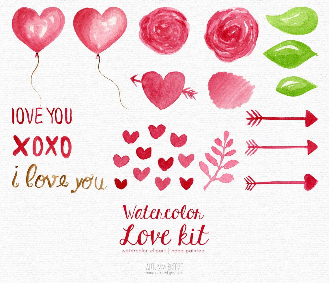 Love Watercolor Clipart Heart Clipart Valentines Day | Etsy
