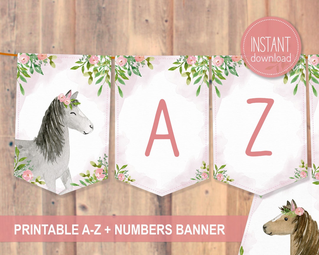 Horse Birthday Party Banner, A-Z Alphabet and Numbers, Birthday Banner ...