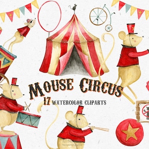 Watercolor Circus Mouse Clipart Carnival Clipart Watercolor - Etsy