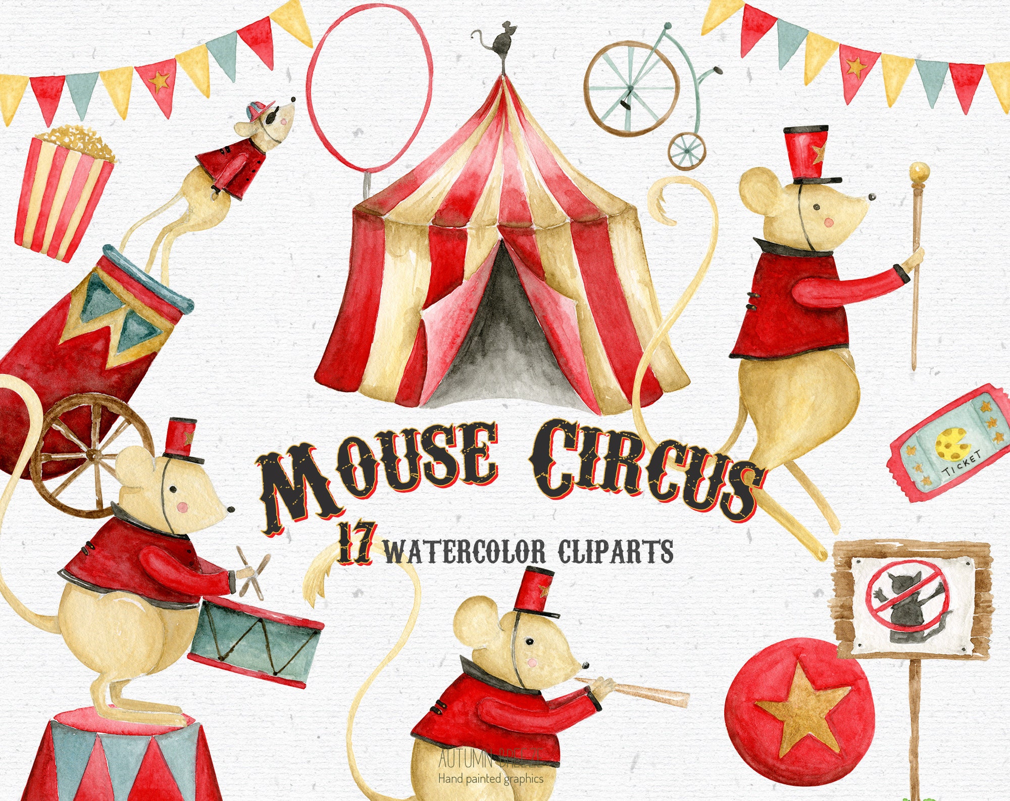 Watercolor Circus Mouse Clipart Carnival Clipart Watercolor | Etsy