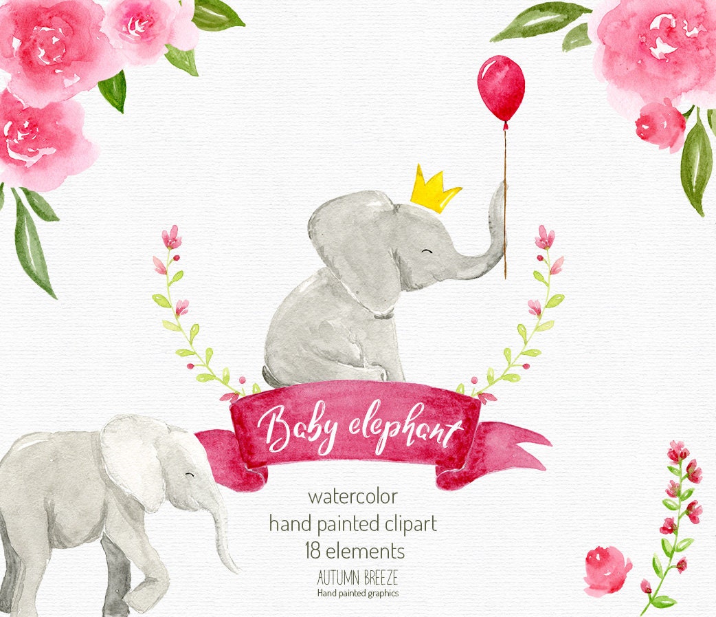 Watercolor baby elephant clipart watercolor clipart | Etsy