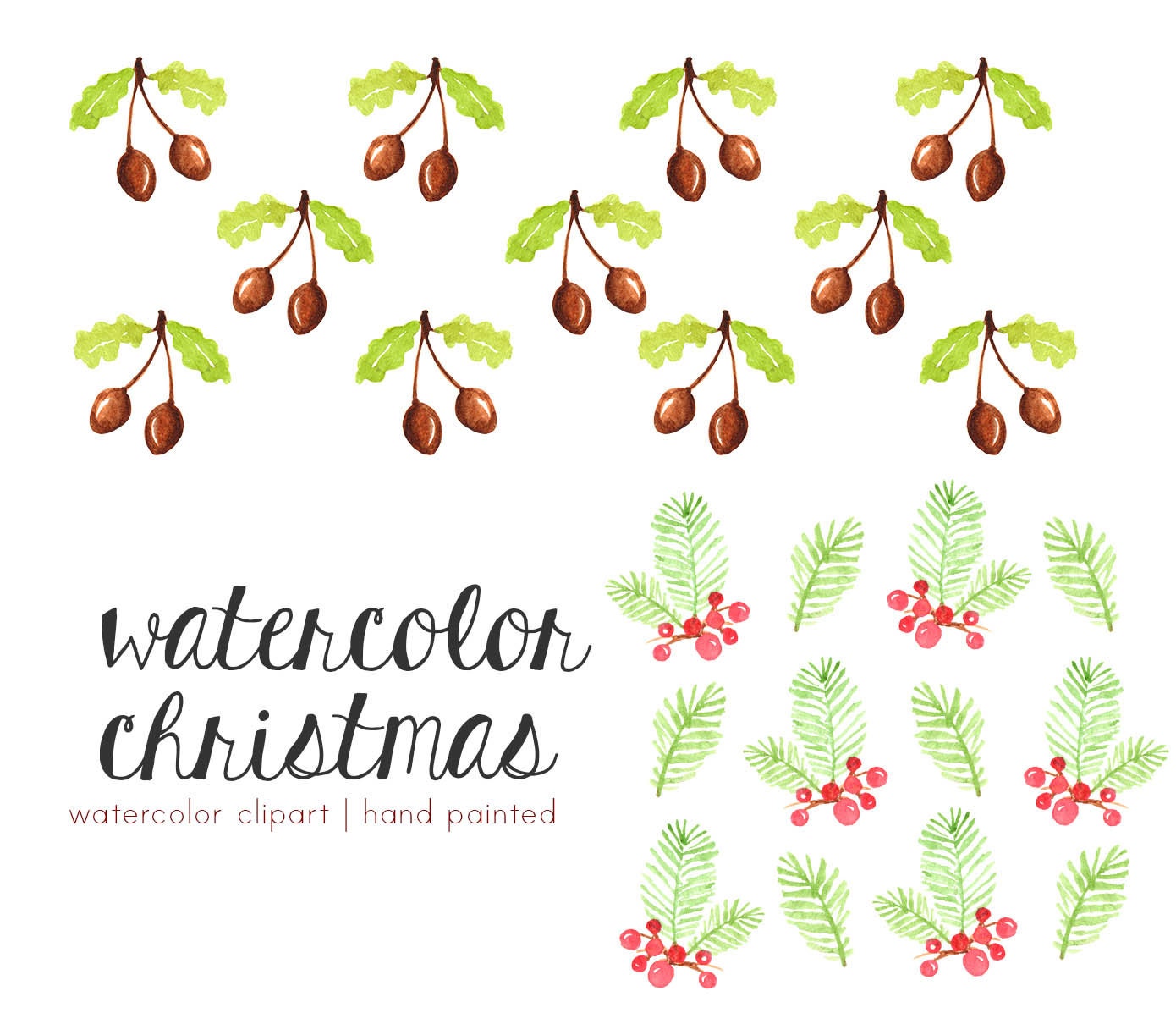 Christmas Watercolor Clipart Holiday Clip Art Holly Clipart - Etsy