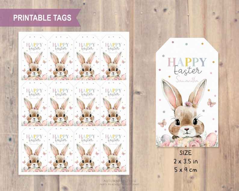 Editable Easter Tags, Cute Watercolor Bunny, Pastel Colors ...